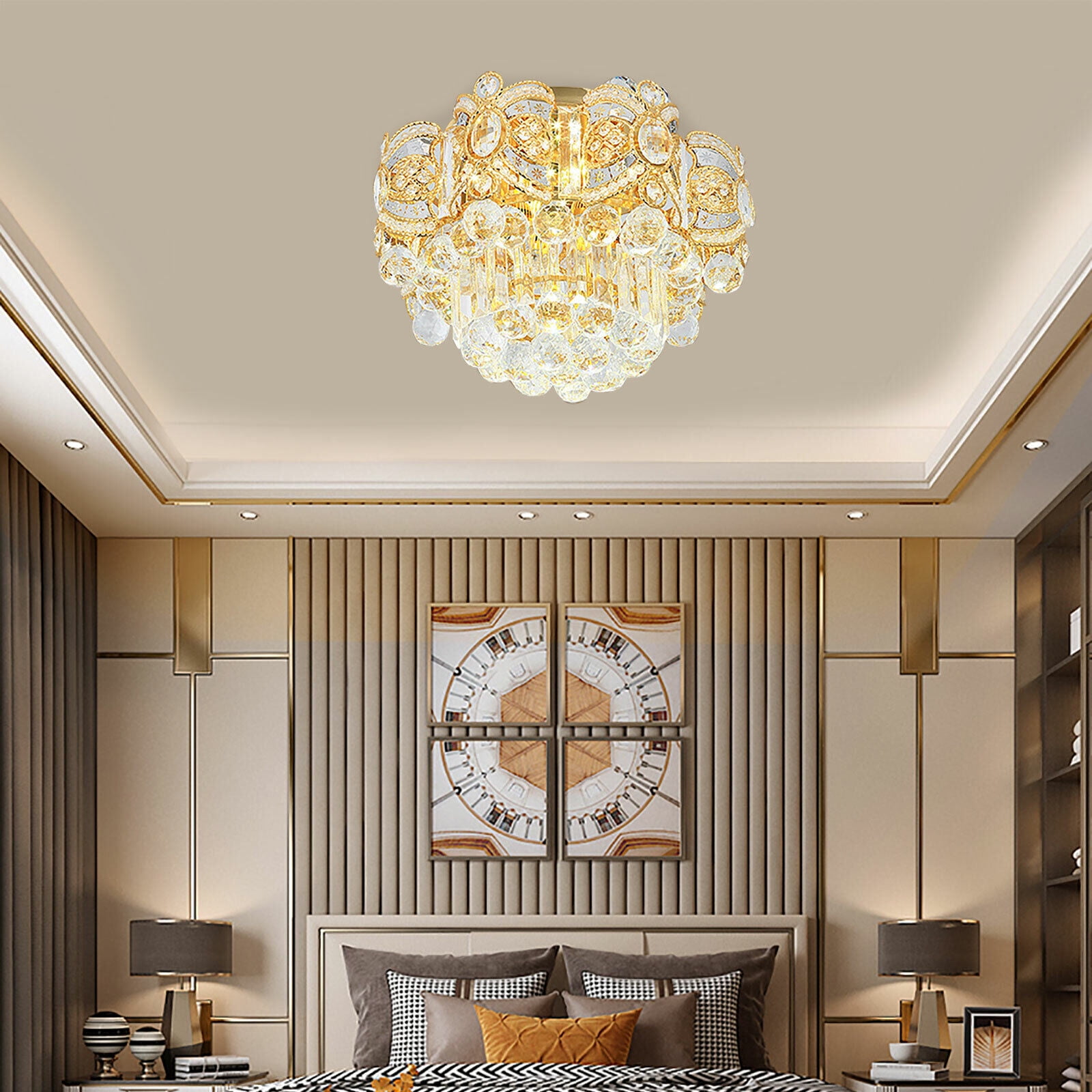Bedroom Luxury Crystal Ceiling Light Flush Mount Chandelier LED Pendant Lamp - Walmart.com
