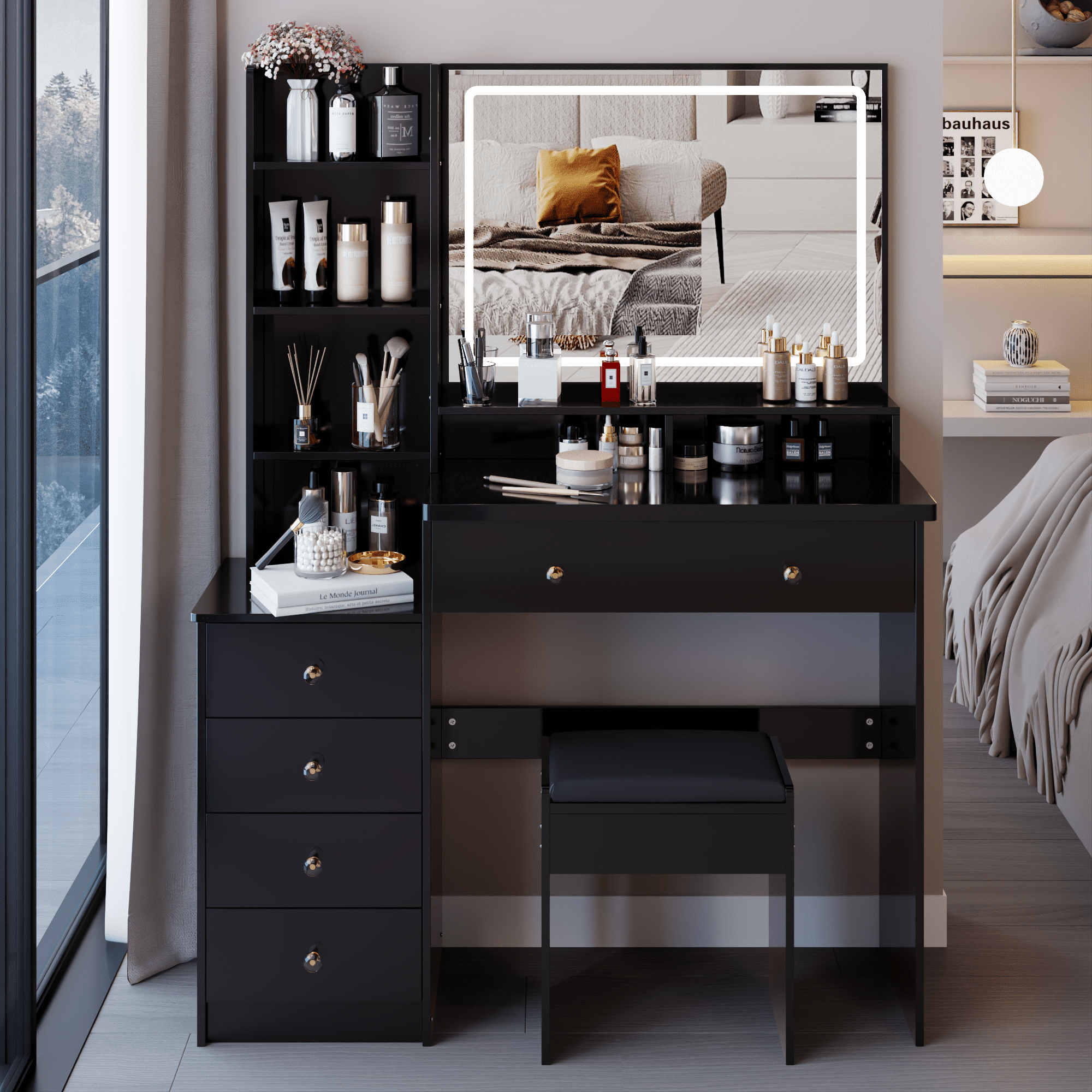 Bedroom Makeup Vanity 41" Large Size Left Bedside Cabinet Vanity Table ...