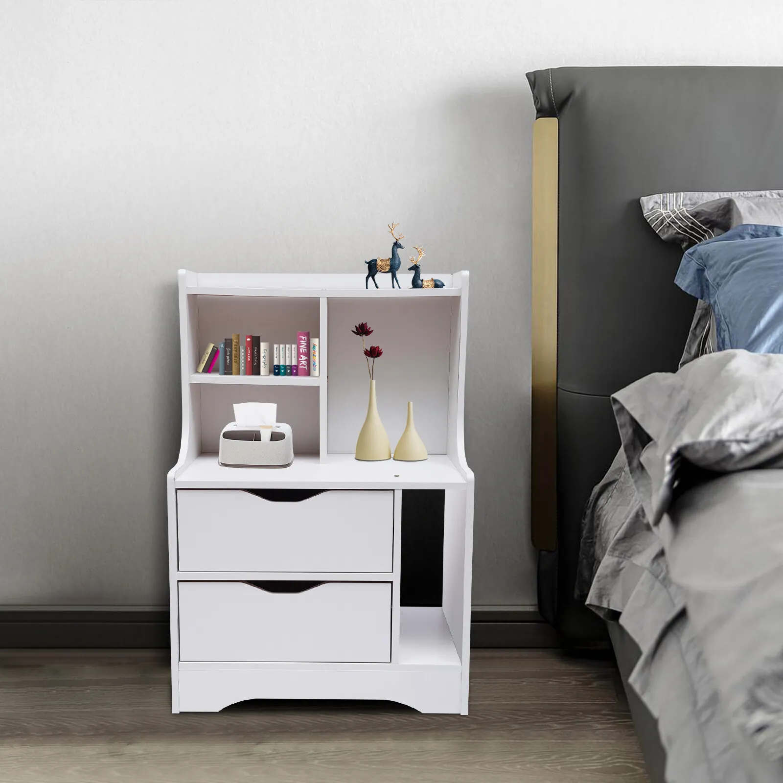 Bedroom Multifunctional Bedside Table Storage Cabinet Nightstand with 2 ...