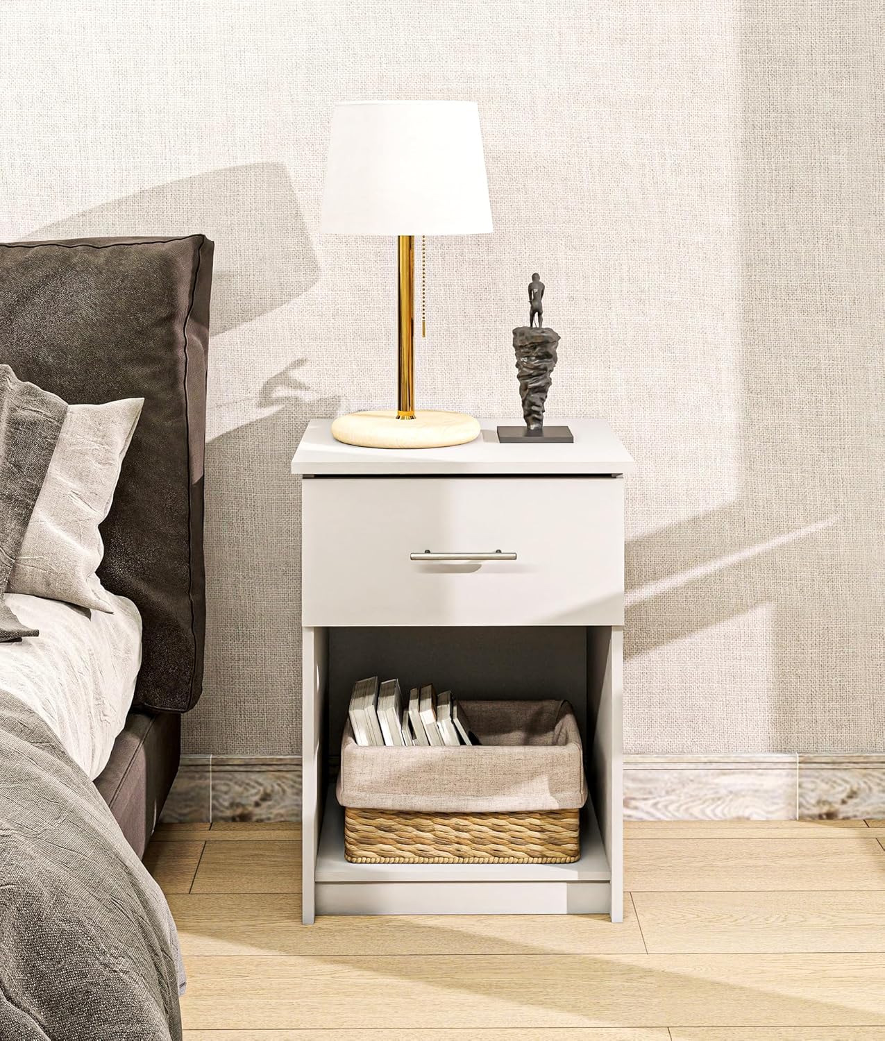 Bedroom Nightstand, Bedside Stand with Drawer and Cubby for Bedroom ...