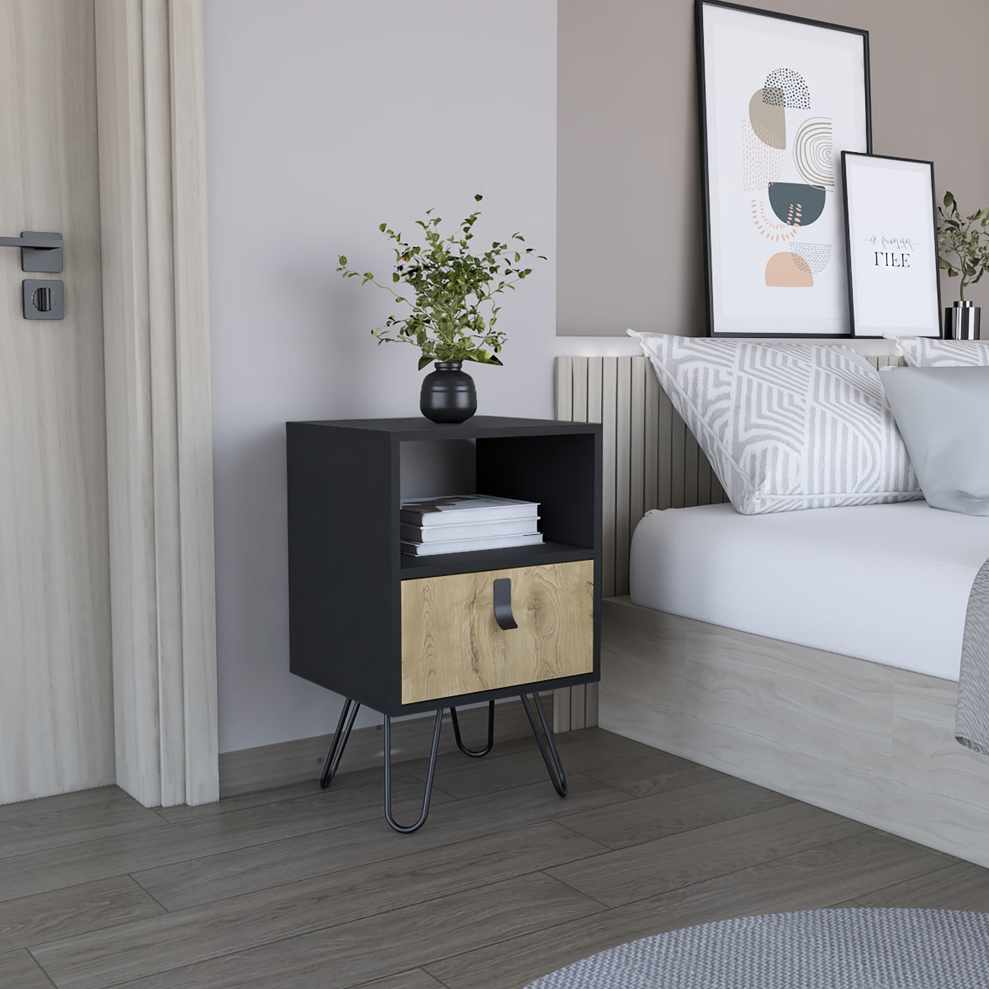 Bedroom Nightstand - Engineered Wood, Open Shelf And Convenient Storage ...