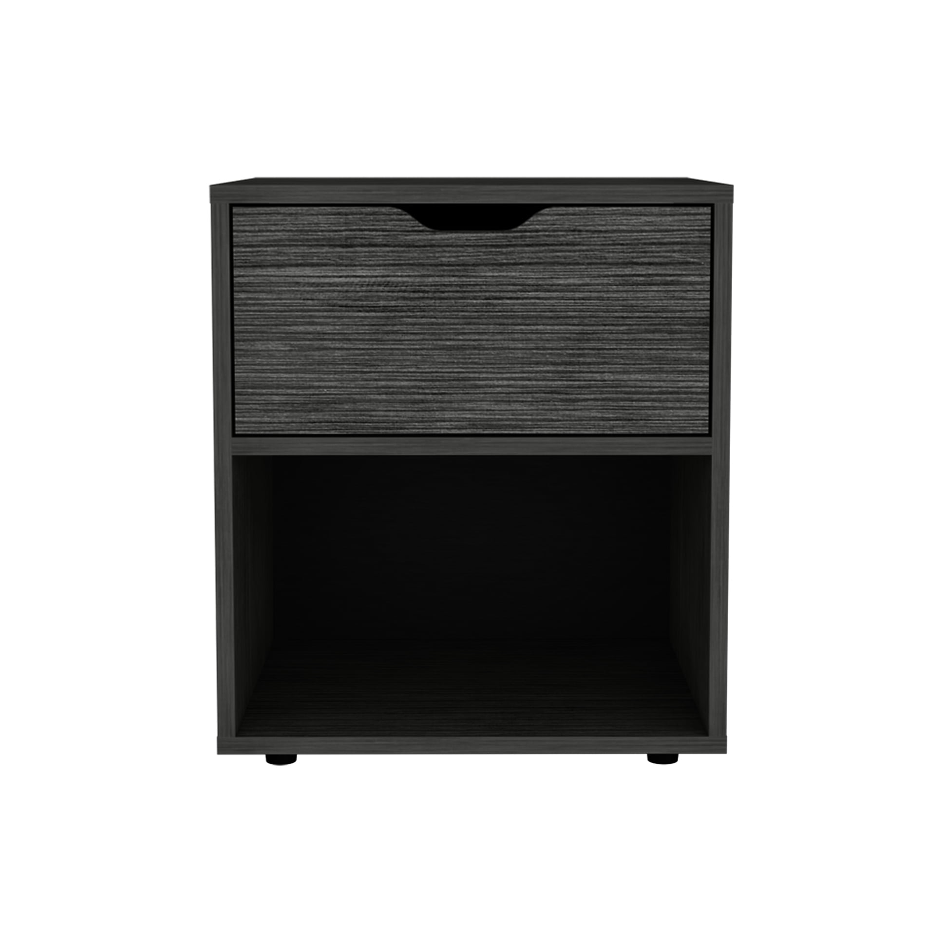 Bedroom Nightstand In Gray - Boasts Various Storage Forms With Shelf And Drawer, Four-legged ...