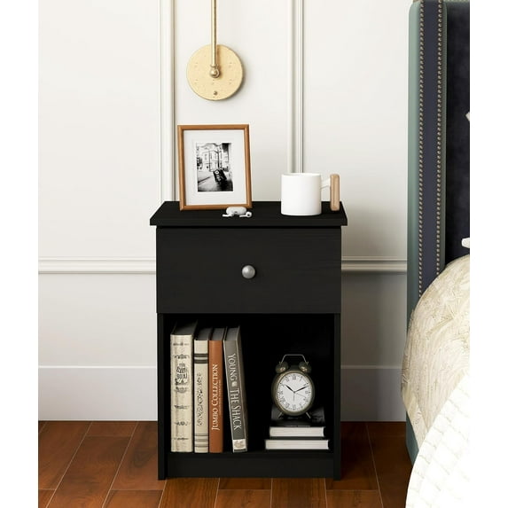 Bedroom Nightstand, Wood Bedside Table with Drawers and Cubby, Simple ...