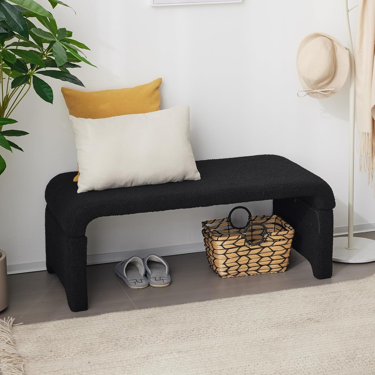 Bedroom Ottoman Bench Upholstered Entryway Bench with Teddy Fabric ...