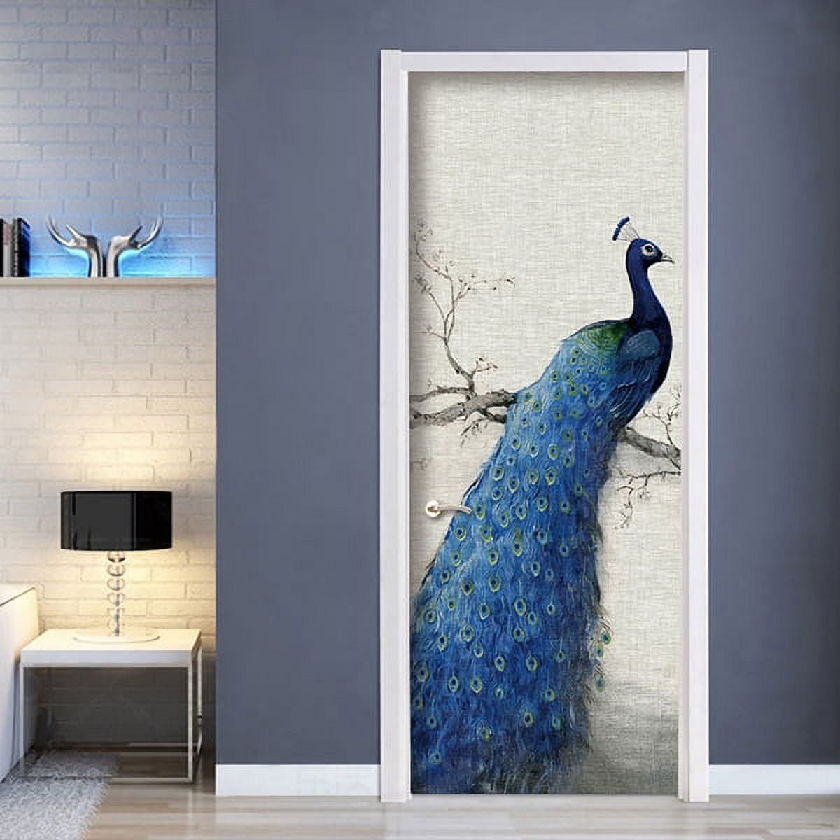 Bedroom Peacock Door Sticker Wall Painting PVC Self-adhesive Waterproof ...