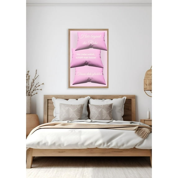 Bedroom Poster Quote – “Here Begins Peace” Pink Wall Art Love ...