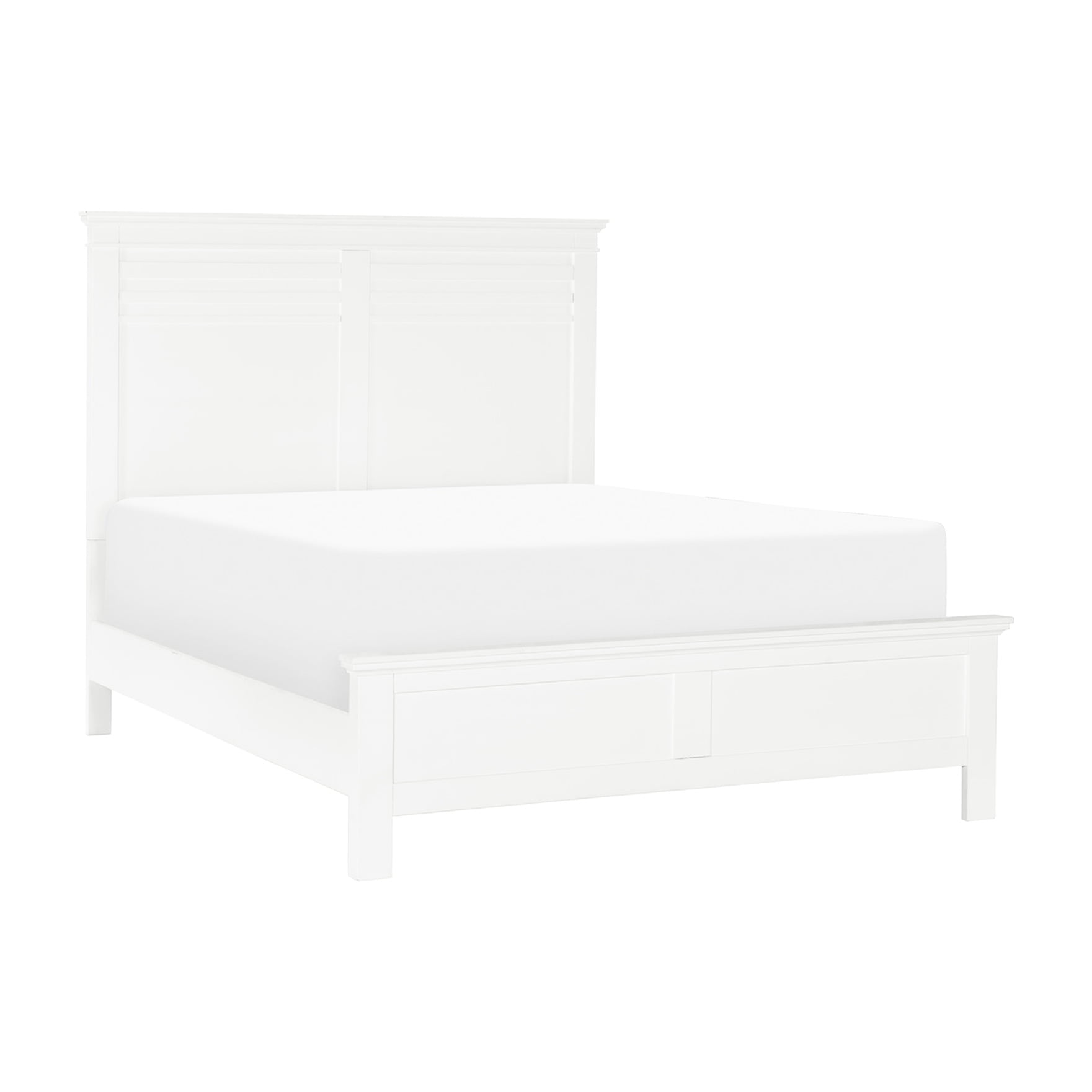 Bedroom Queen Bed In Transitional Style - White Wooden Panel With Headboard & Rails Wood ...