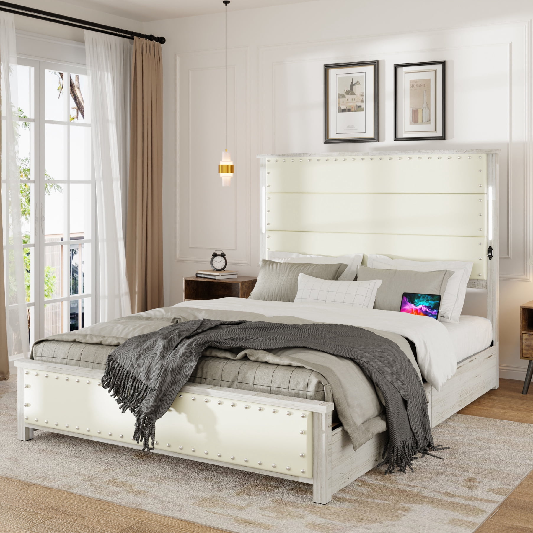 Bedroom Queen Size Bed Frame With Upholstered Headboard, Storage ...