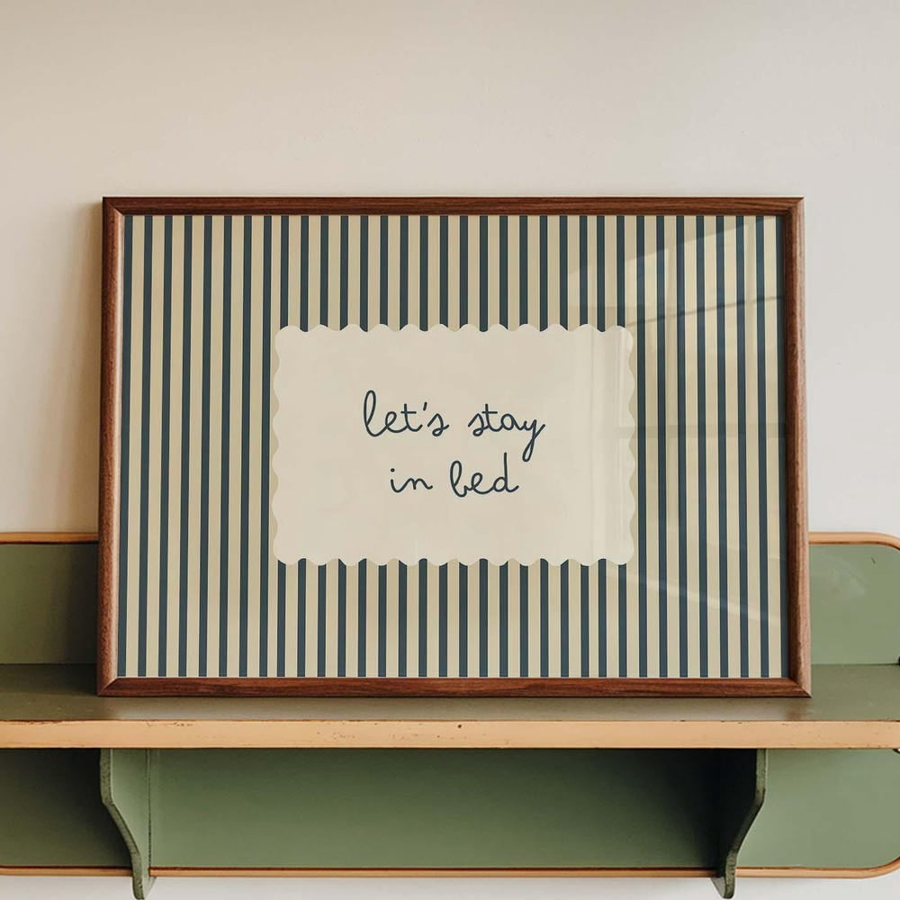 Bedroom Quote Wall Art Print Let's Stay in Bed Poster Blue Stripe ...