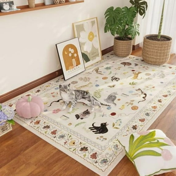 Bedroom Rug 3x5 Rug Washable Area Rug Non Slip Low Pile Boho Floral ...