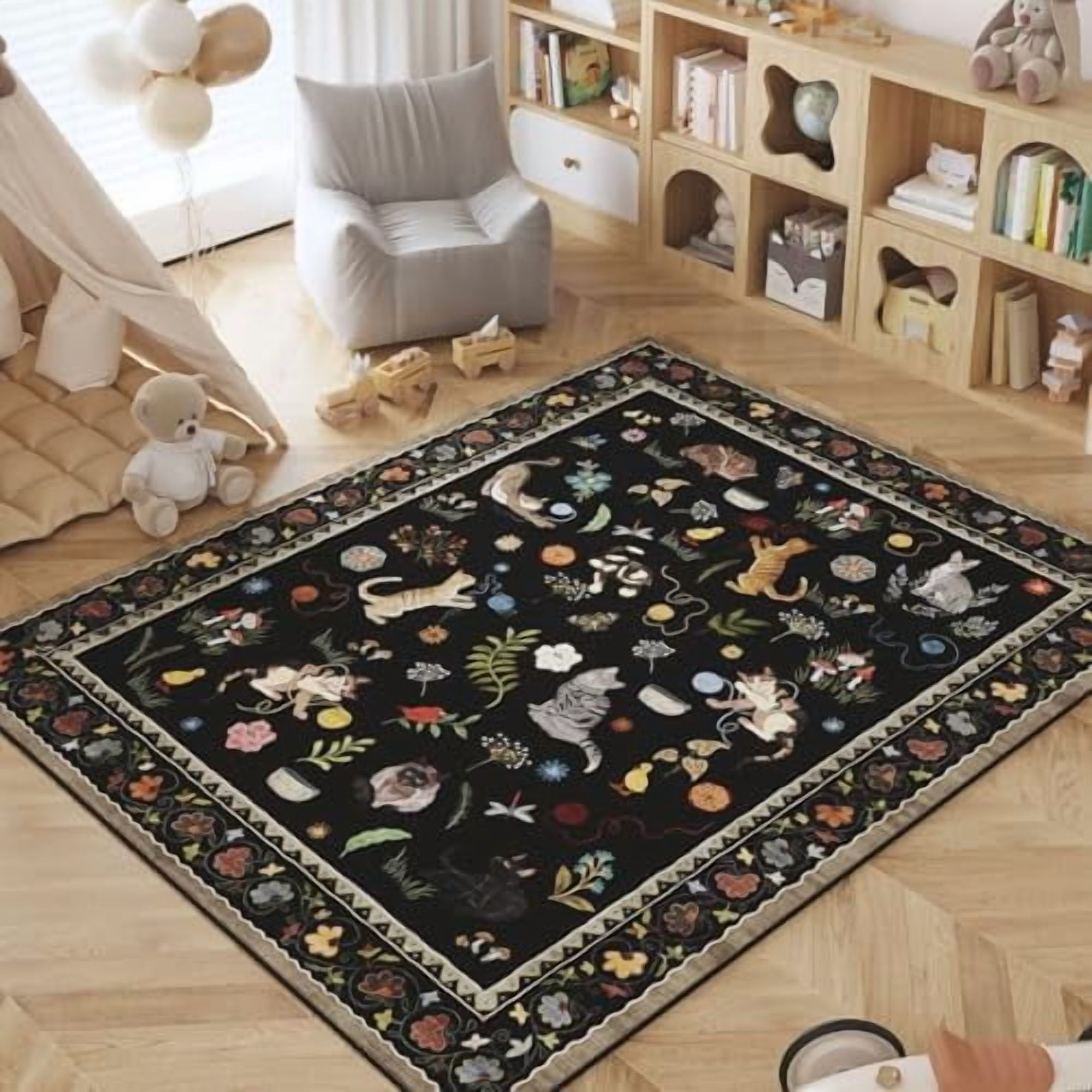 Bedroom Rug 3x5 Rug Washable Area Rug Non Slip Low Pile Boho Floral ...