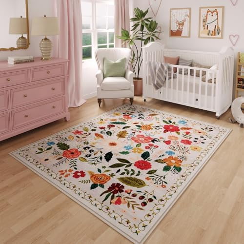 Bedroom Rug 3x5 Rug Washable Area Rug Non Slip Low Pile Boho Floral ...