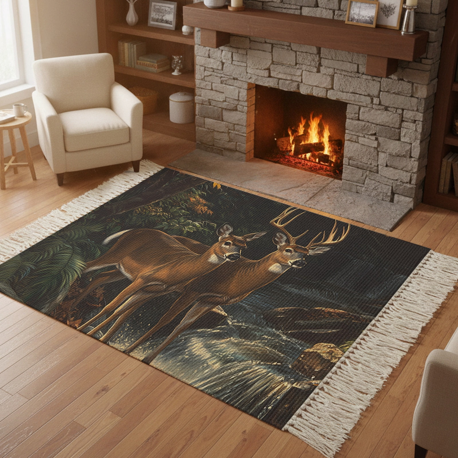 Bedroom Rug Carpet 3'x 5', Autumn Deer Washable Floor Carpet with ...