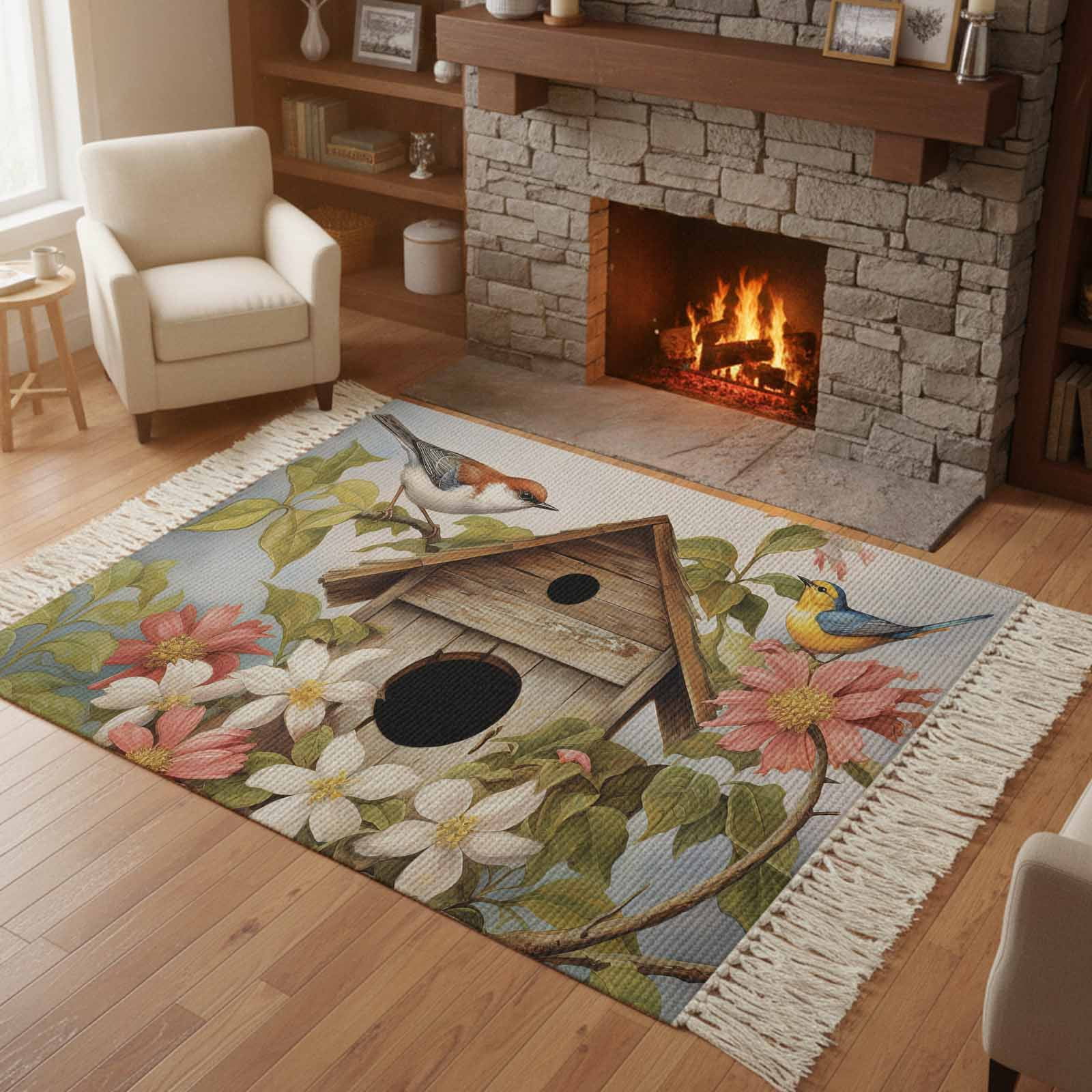 Bedroom Rug Carpet 3'x 5', Birdhouse Vintage Washable Floor Carpet with ...