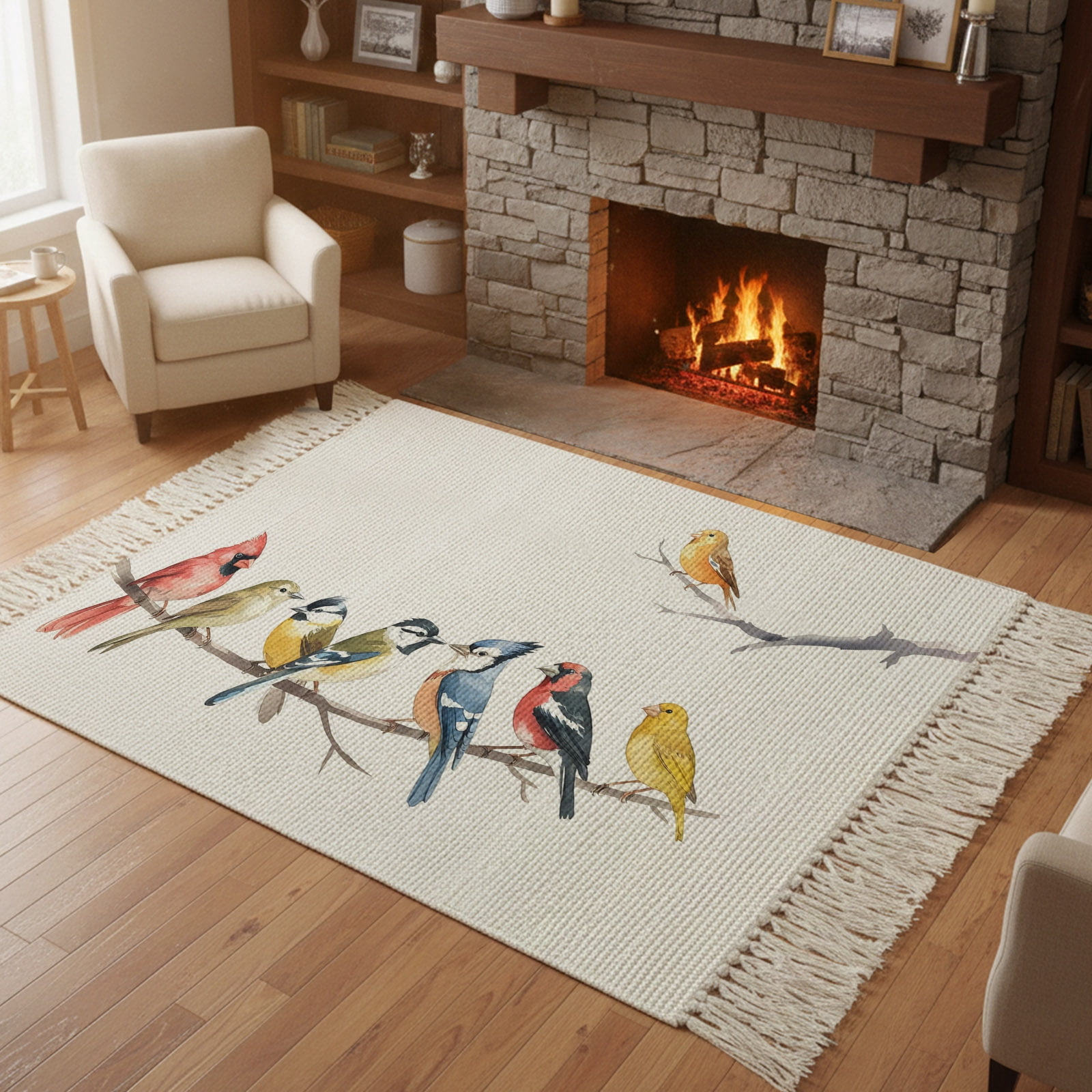 Bedroom Rug Carpet 3'x 5', Birds Washable Floor Carpet with Tassels ...