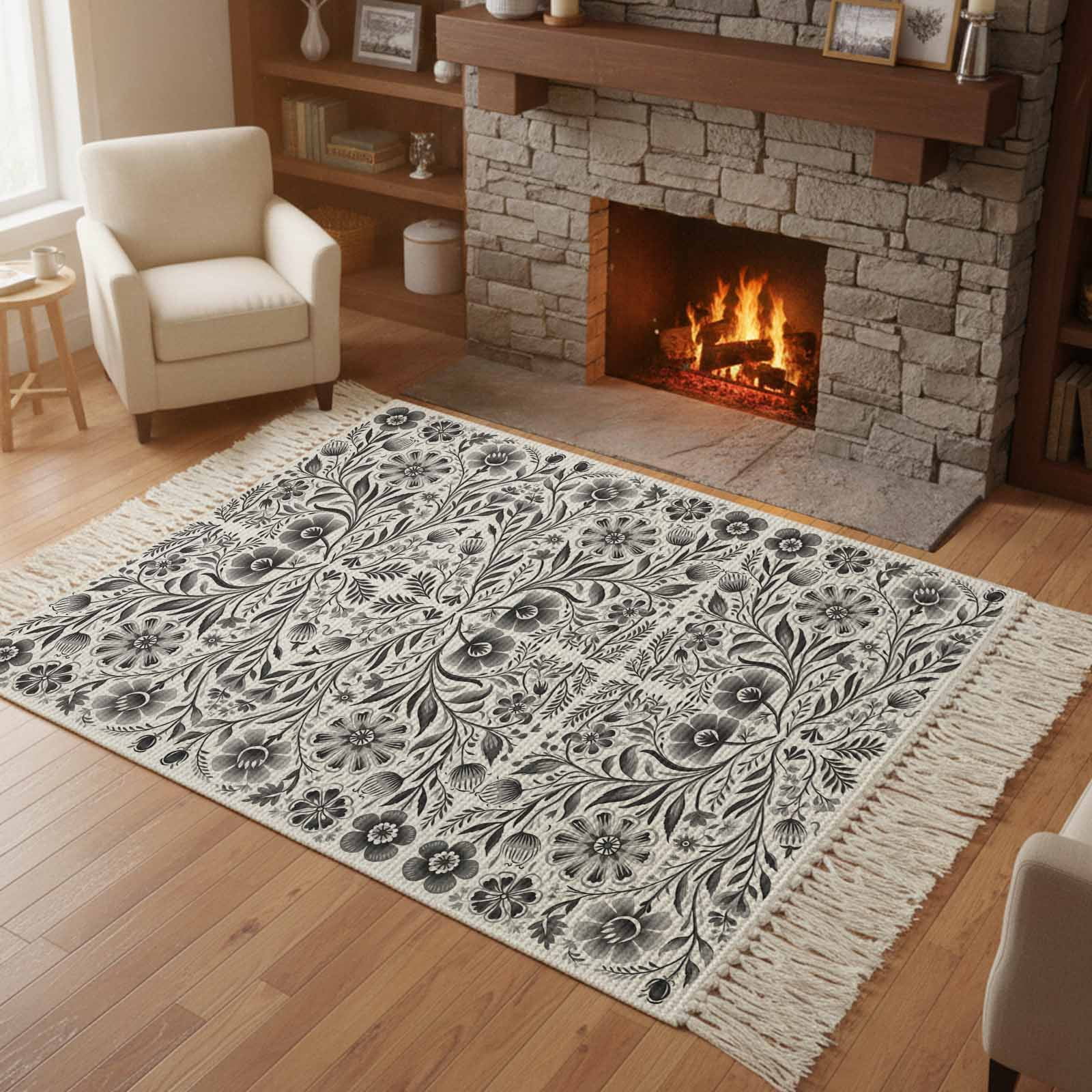 Bedroom Rug Carpet 3'x 5', Black Grey Boho Washable Floor Carpet with ...