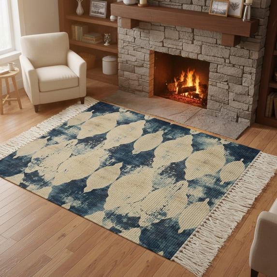 Bedroom Rug Carpet 3'x 5', Blue Ethnic Washable Floor Carpet with ...