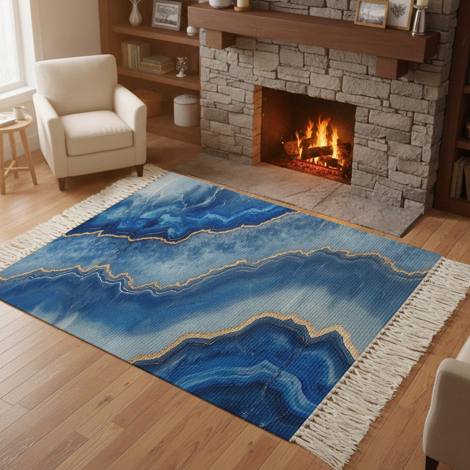 Bedroom Rug Carpet 3'x 5', Blue Marble Washable Floor Carpet with ...