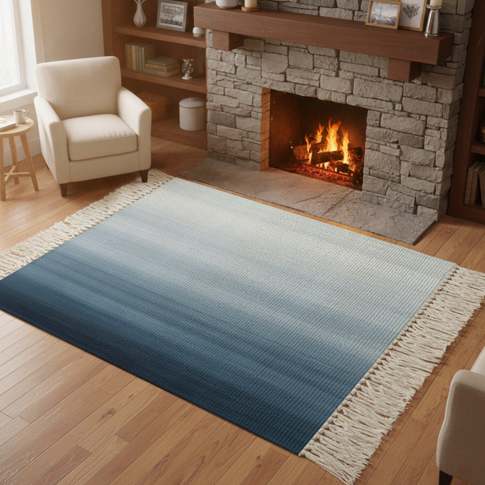 Bedroom Rug Carpet 3'x 5', Blue Ombre Washable Floor Carpet with ...