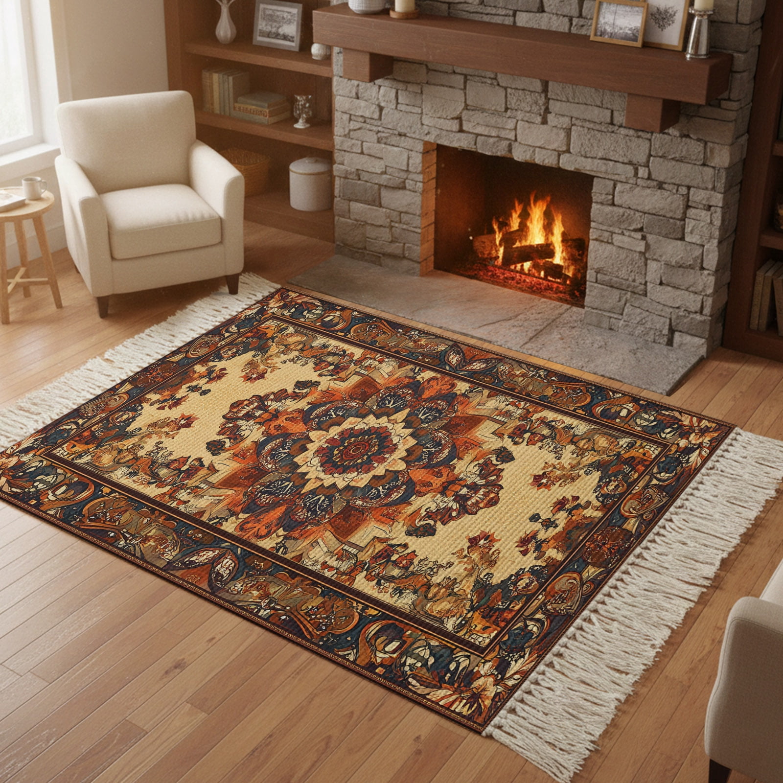 Bedroom Rug Carpet 3'x 5', Bohemian Flower Washable Floor Carpet with ...
