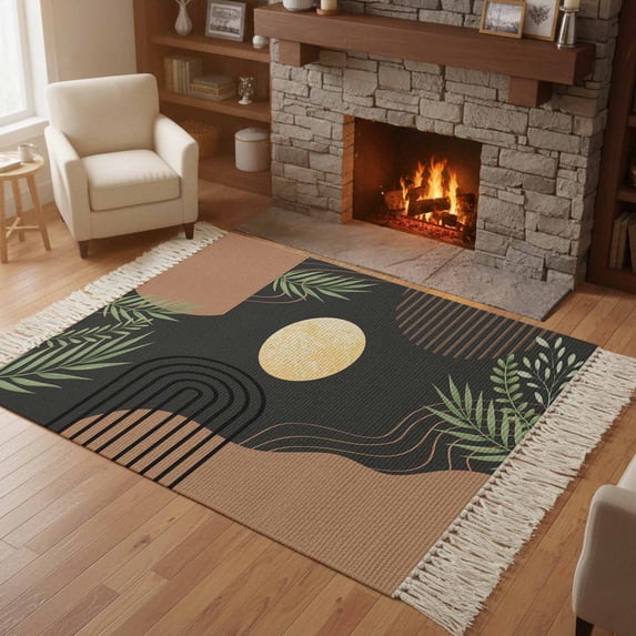 Bedroom Rug Carpet 3'x 5', Boho Black Washable Floor Carpet with ...