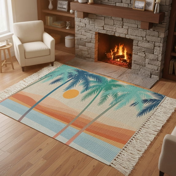 Bedroom Rug Carpet 3'x 5', Boho Summer Beach Washable Floor Carpet with ...