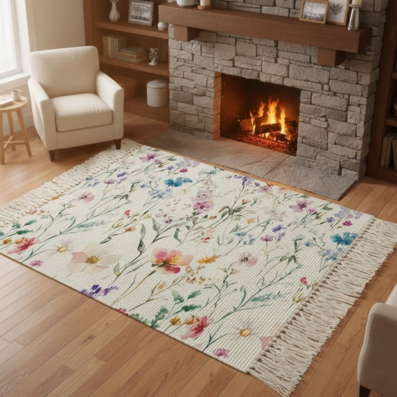 Bedroom Rug Carpet 3'x 5', Botanical Flower Washable Floor Carpet with ...