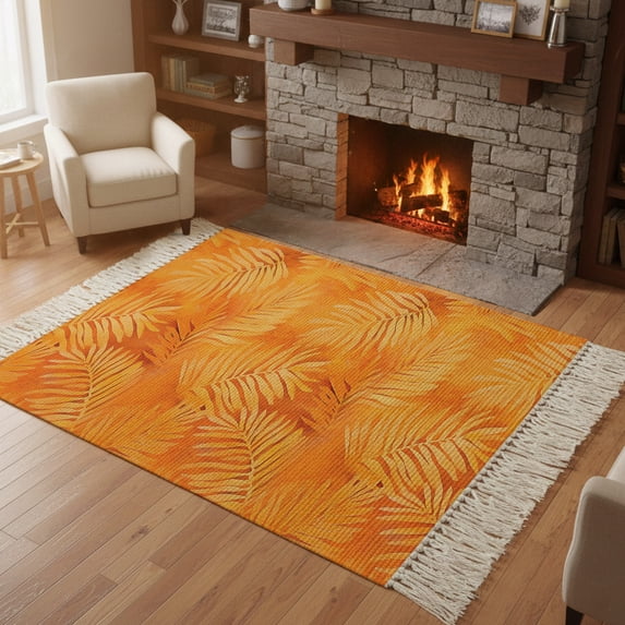 Bedroom Rug Carpet 3'x 5', Botanical Orange Washable Floor Carpet with ...