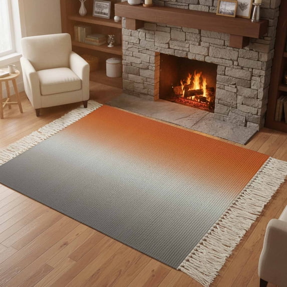 Bedroom Rug Carpet 3'x 5', Burnt Orange Gray Ombre Washable Floor ...