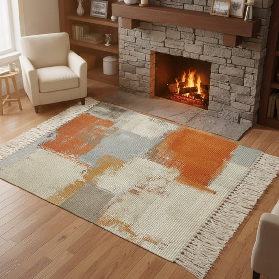 Bedroom Rug Carpet 3'x 5', Burnt Orange Washable Floor Carpet with ...