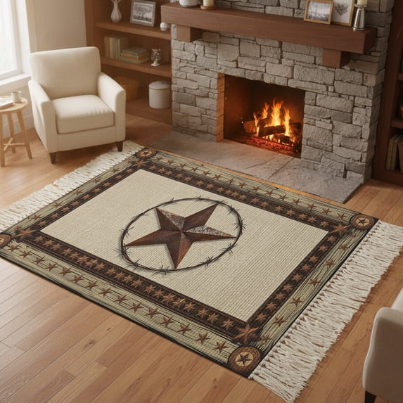 Bedroom Rug Carpet 3'x 5', Country Texas Star Wooden Washable Floor ...