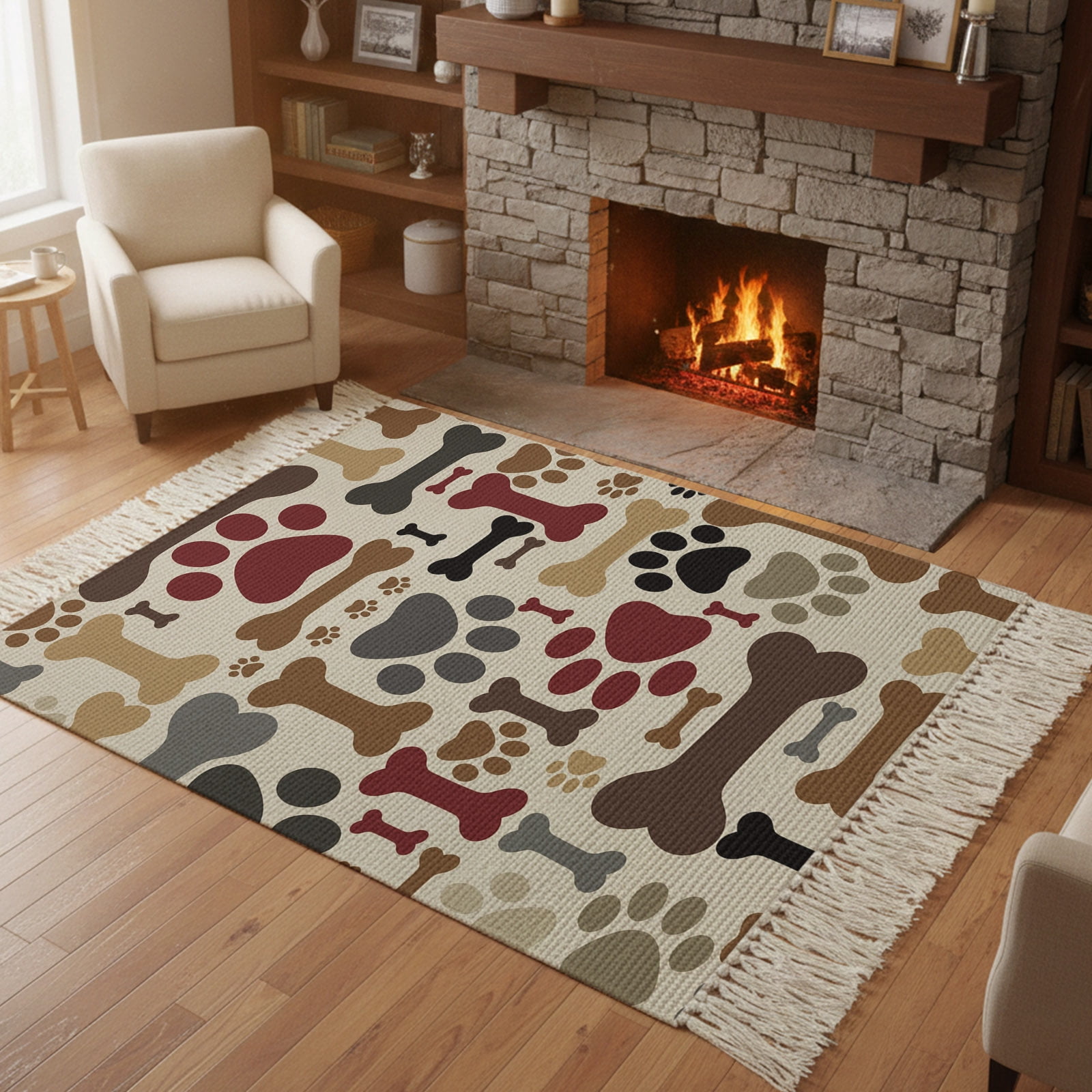 Bedroom Rug Carpet 3'x 5', Dog Paw Print Washable Floor Carpet with ...
