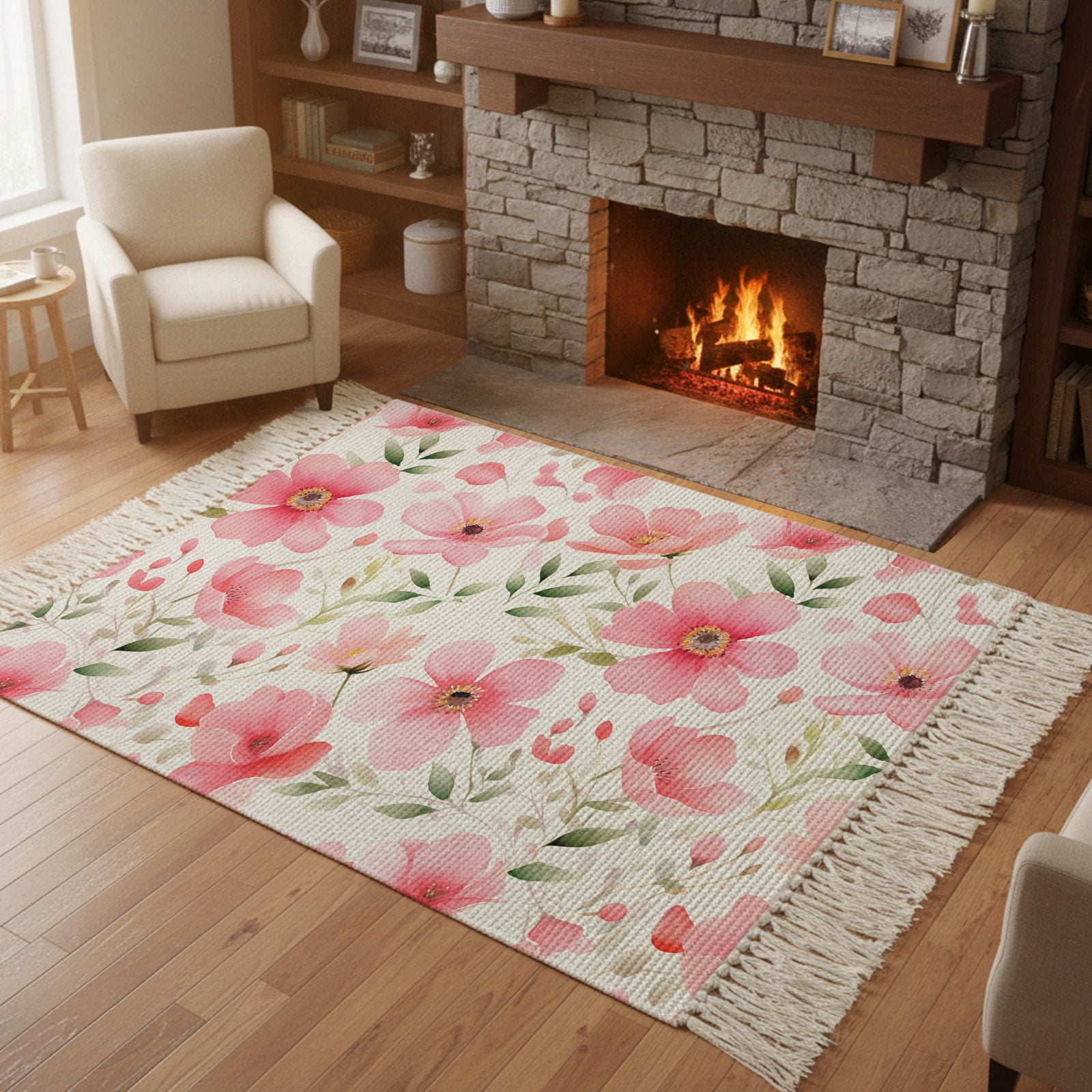 Bedroom Rug Carpet 3'x 5', Elegant Spring Floral Washable Floor Carpet ...