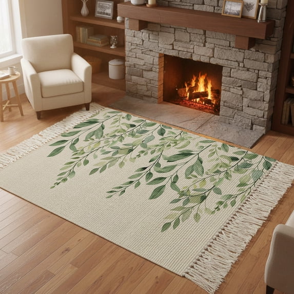 Bedroom Rug Carpet 3'x 5', Eucalyptus Leaves Washable Floor Carpet with ...