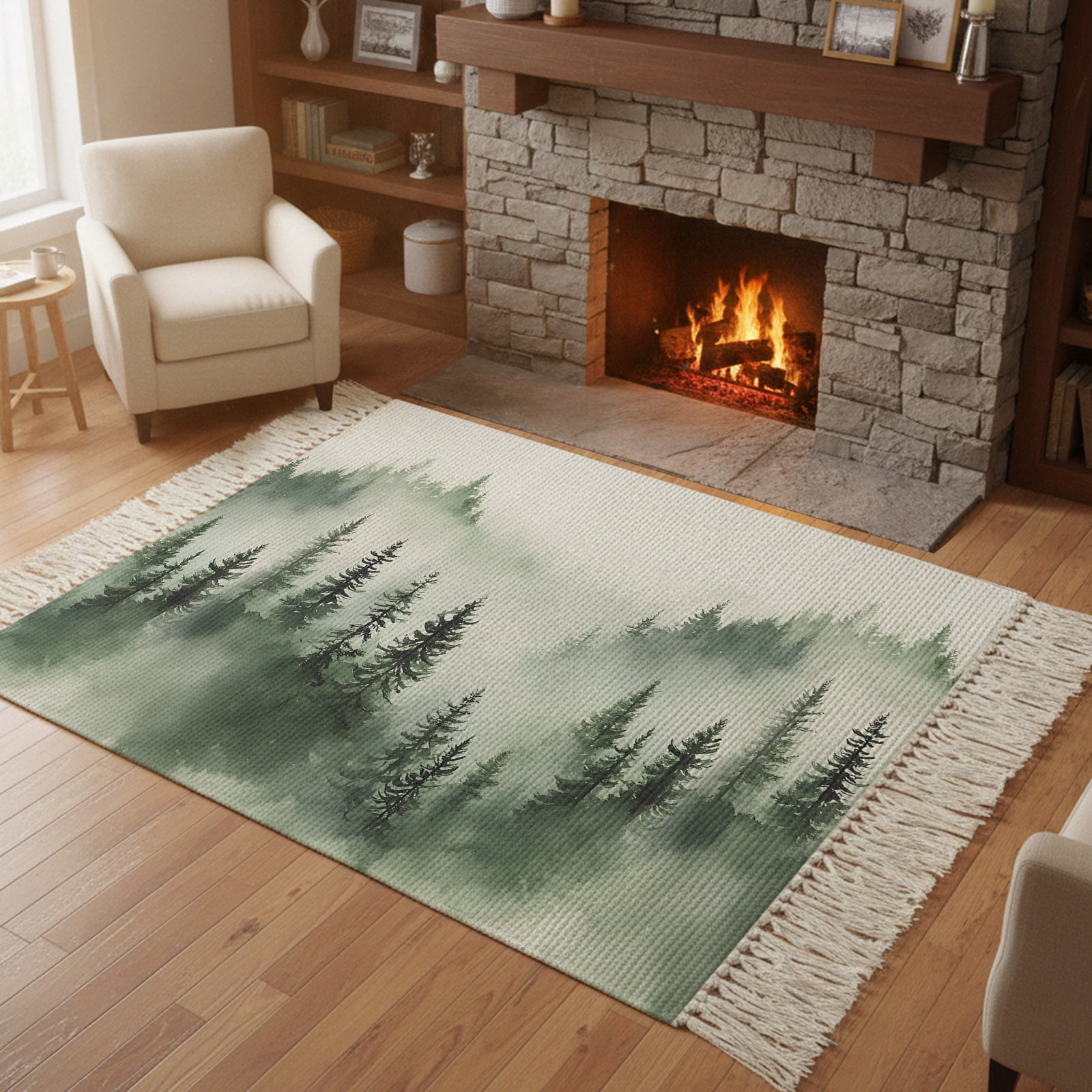 Bedroom Rug Carpet 3'x 5', Foggy Forest Washable Floor Carpet with ...