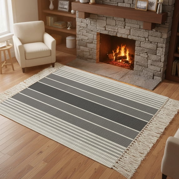 Bedroom Rug Carpet 3'x 5', Gradient Grey Striped Washable Floor Carpet ...