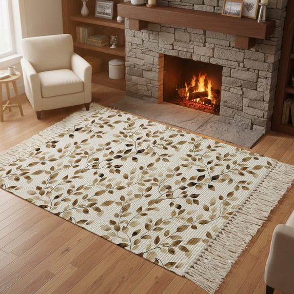 Bedroom Rug Carpet 3'x 5', Gray Eucalyptus Leaves Washable Floor Carpet ...