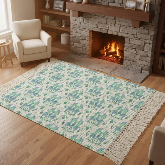Bedroom Rug Carpet 3'x 5', Green Flowers Washable Floor Carpet with ...