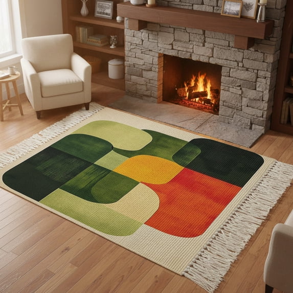 Bedroom Rug Carpet 3'x 5', Green Geometric Washable Floor Carpet with ...