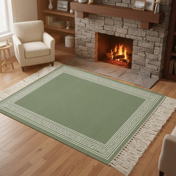 Bedroom Rug Carpet 3'x 5', Green Geometric Washable Floor Carpet with ...
