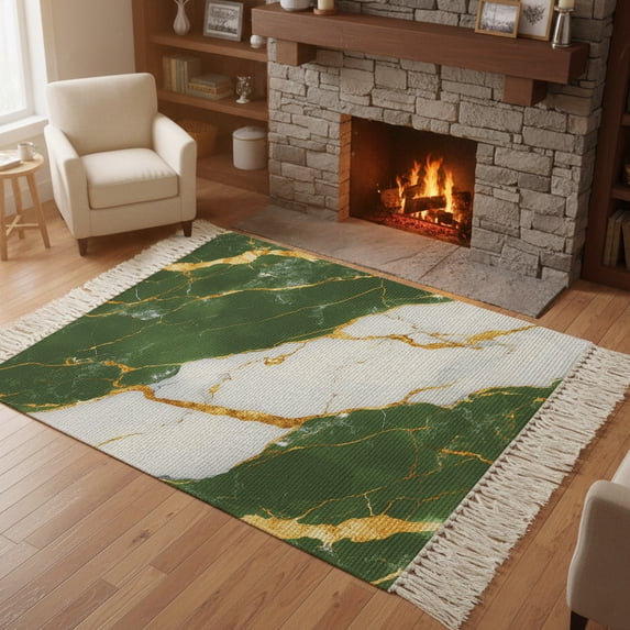 Bedroom Rug Carpet 3'x 5', Green Marble Washable Floor Carpet with ...