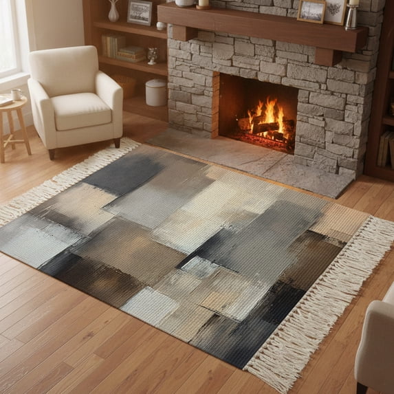 Bedroom Rug Carpet 3'x 5', Grey Brown Abstract Washable Floor Carpet ...