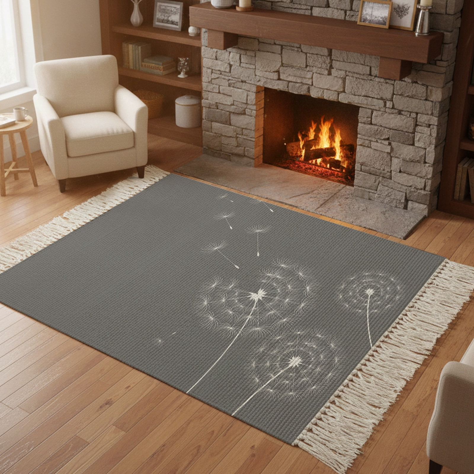 Bedroom Rug Carpet 3'x 5', Grey Dandelion Washable Floor Carpet with ...