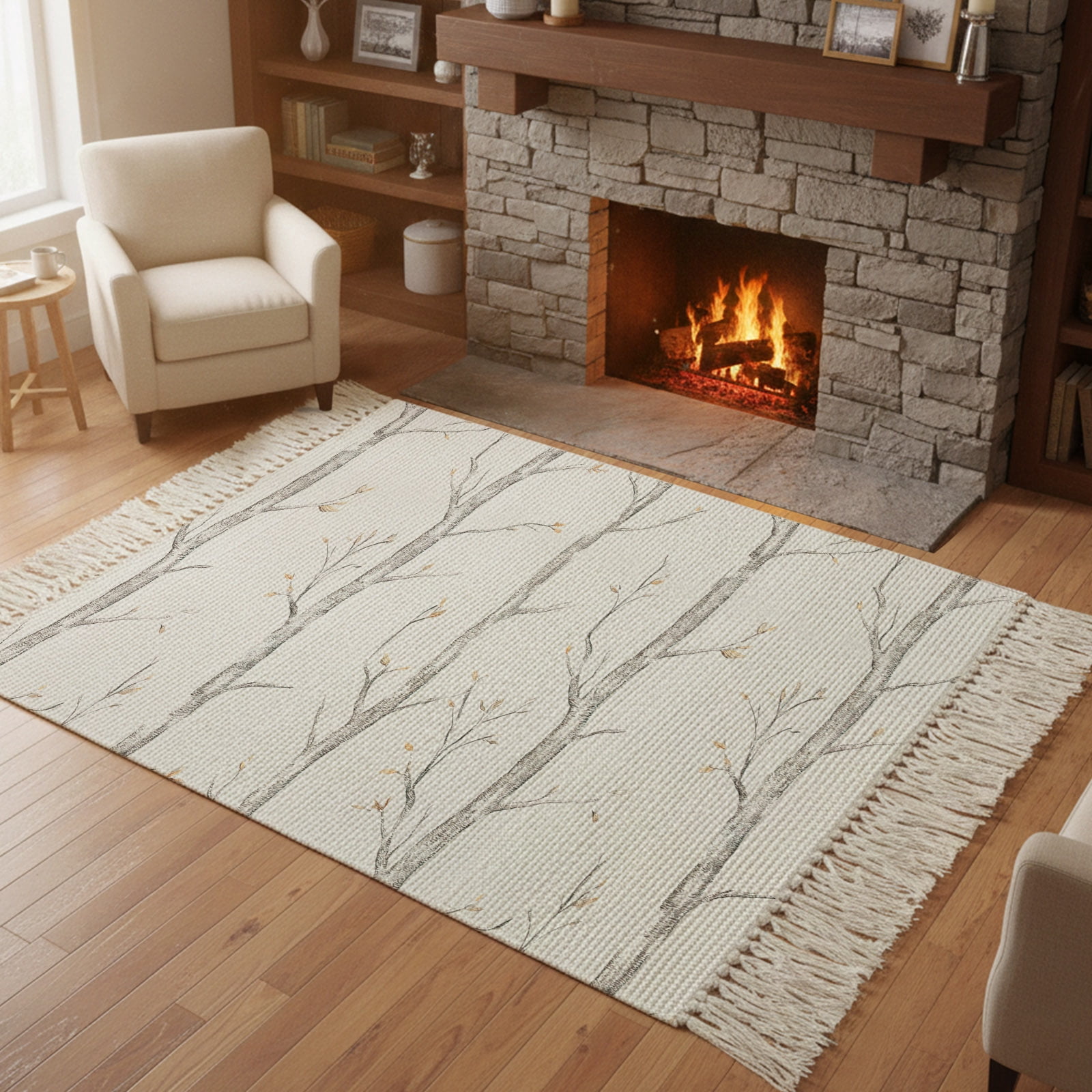 Bedroom Rug Carpet 3'x 5', Grey Tree Washable Floor Carpet with Tassels ...