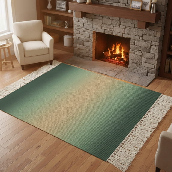 Bedroom Rug Carpet 3'x 5', Khaki Deep Green Ombre Washable Floor Carpet ...
