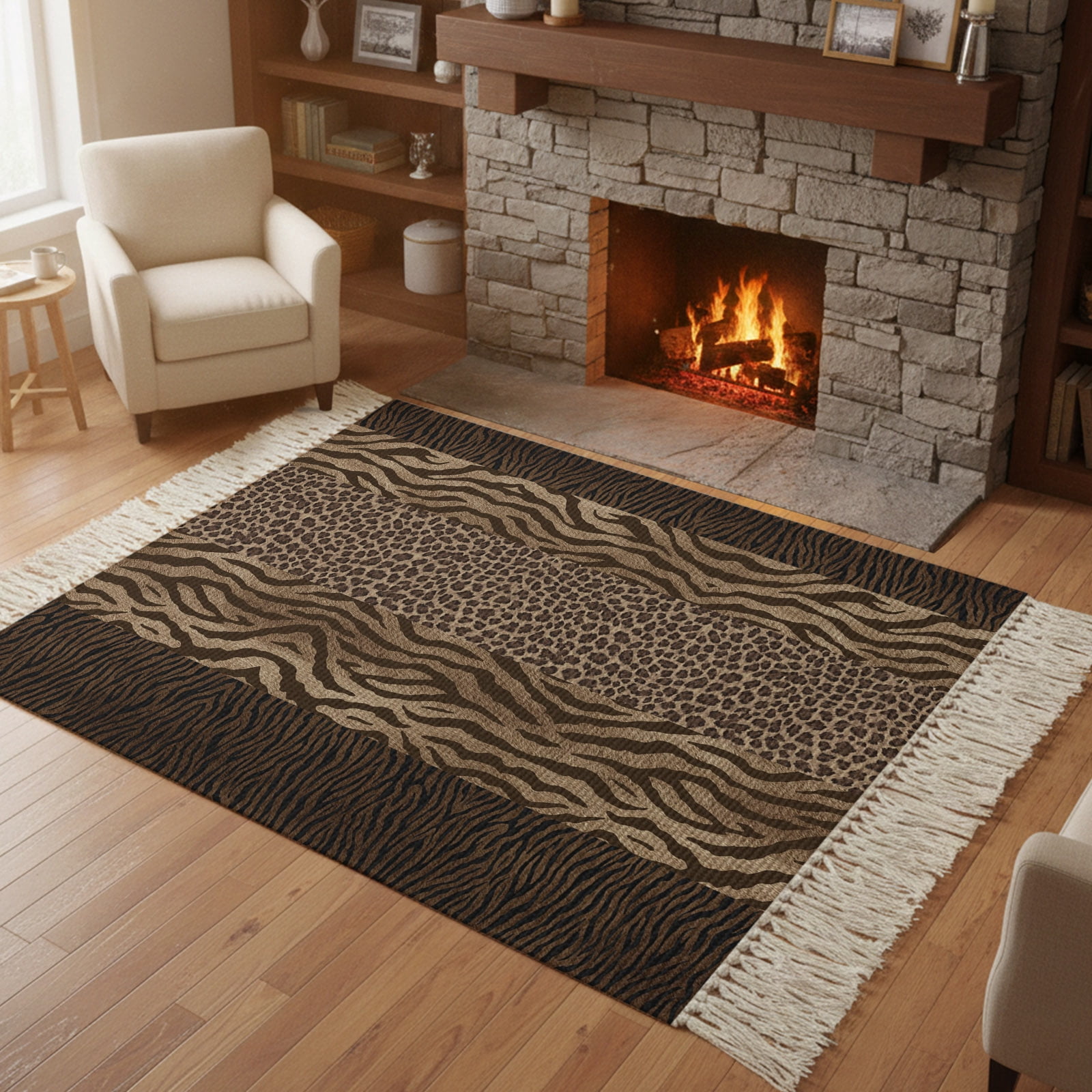 Bedroom Rug Carpet 3'x 5', Leopard Zebra Print Washable Floor Carpet ...