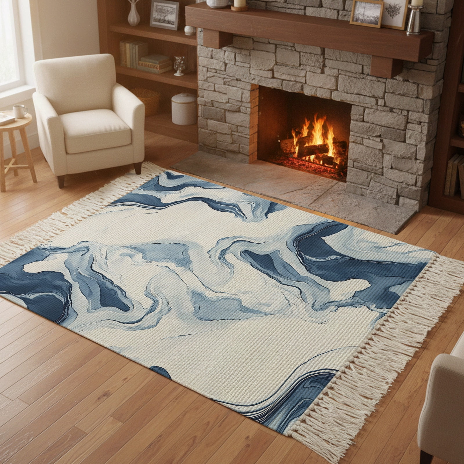 Bedroom Rug Carpet 3'x 5', Marble Washable Floor Carpet with Tassels ...