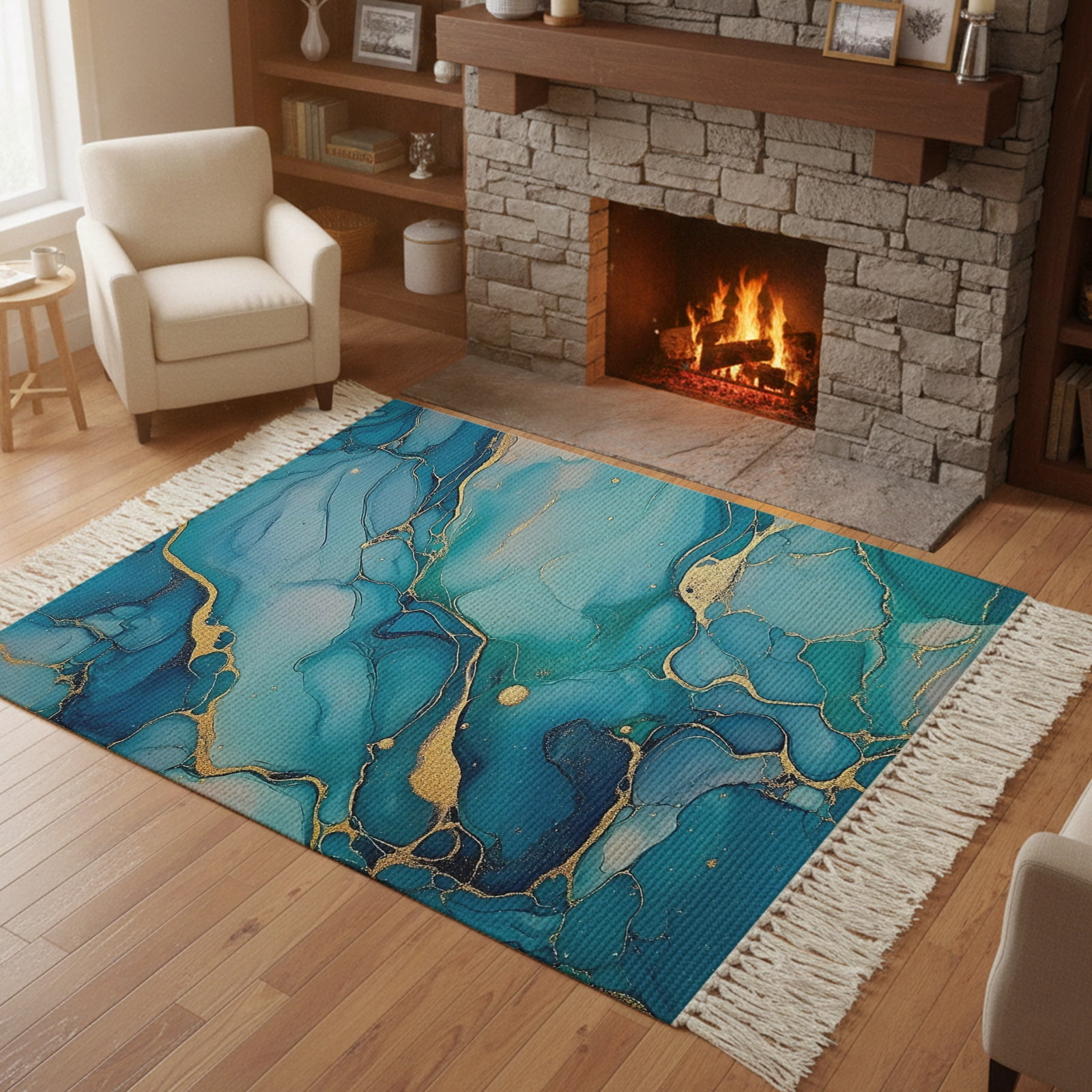 Bedroom Rug Carpet 3'x 5', Modern Turquoise Washable Floor Carpet with ...
