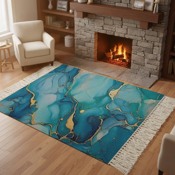 Bedroom Rug Carpet 3'x 5', Modern Turquoise Washable Floor Carpet with ...