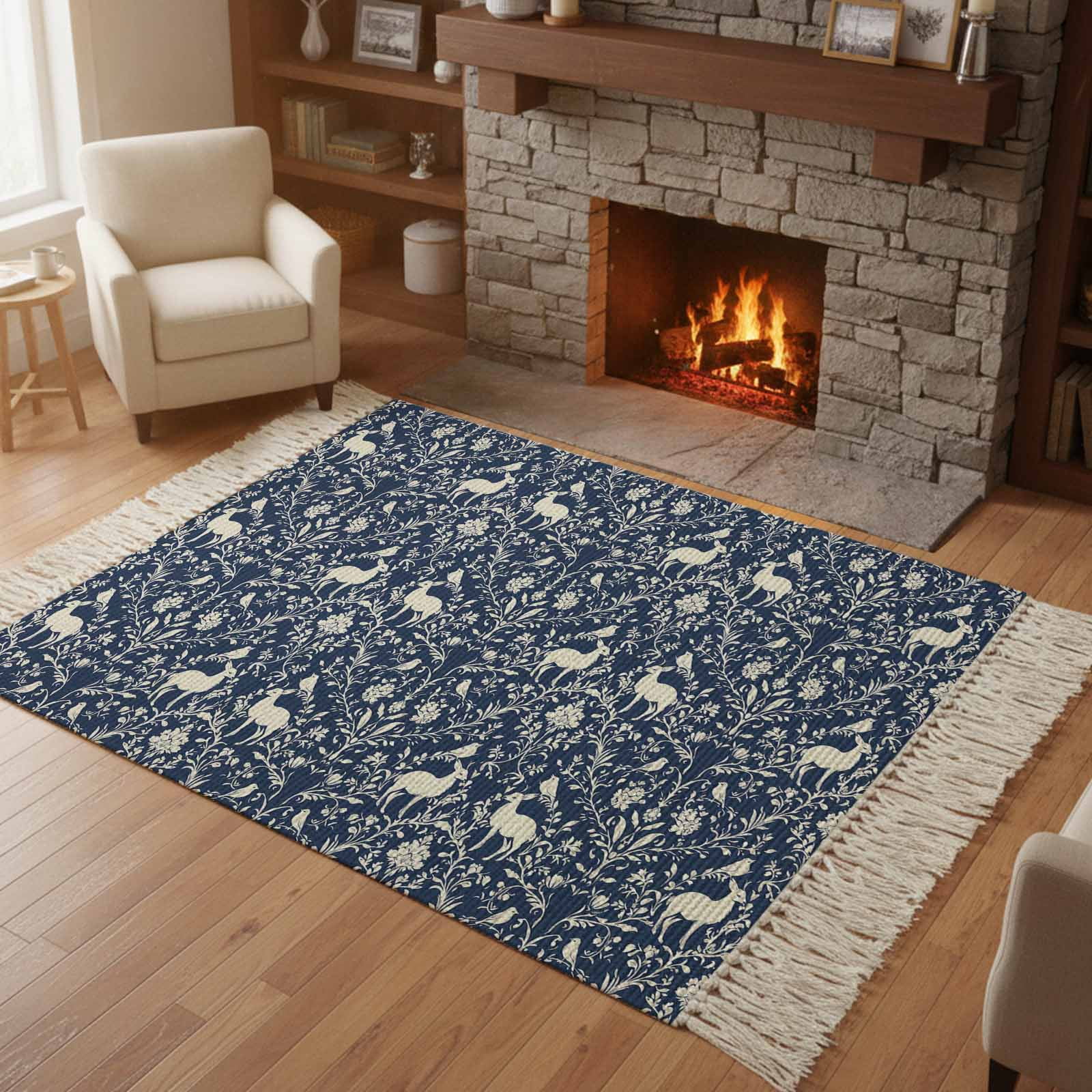 Bedroom Rug Carpet 3'x 5', Navy Blue Boho Elk Washable Floor Carpet ...